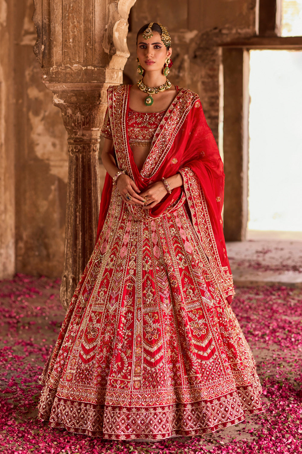 "Rinaya" Red Zardosi Bridal Lehenga Set – RONAK SHRUTI