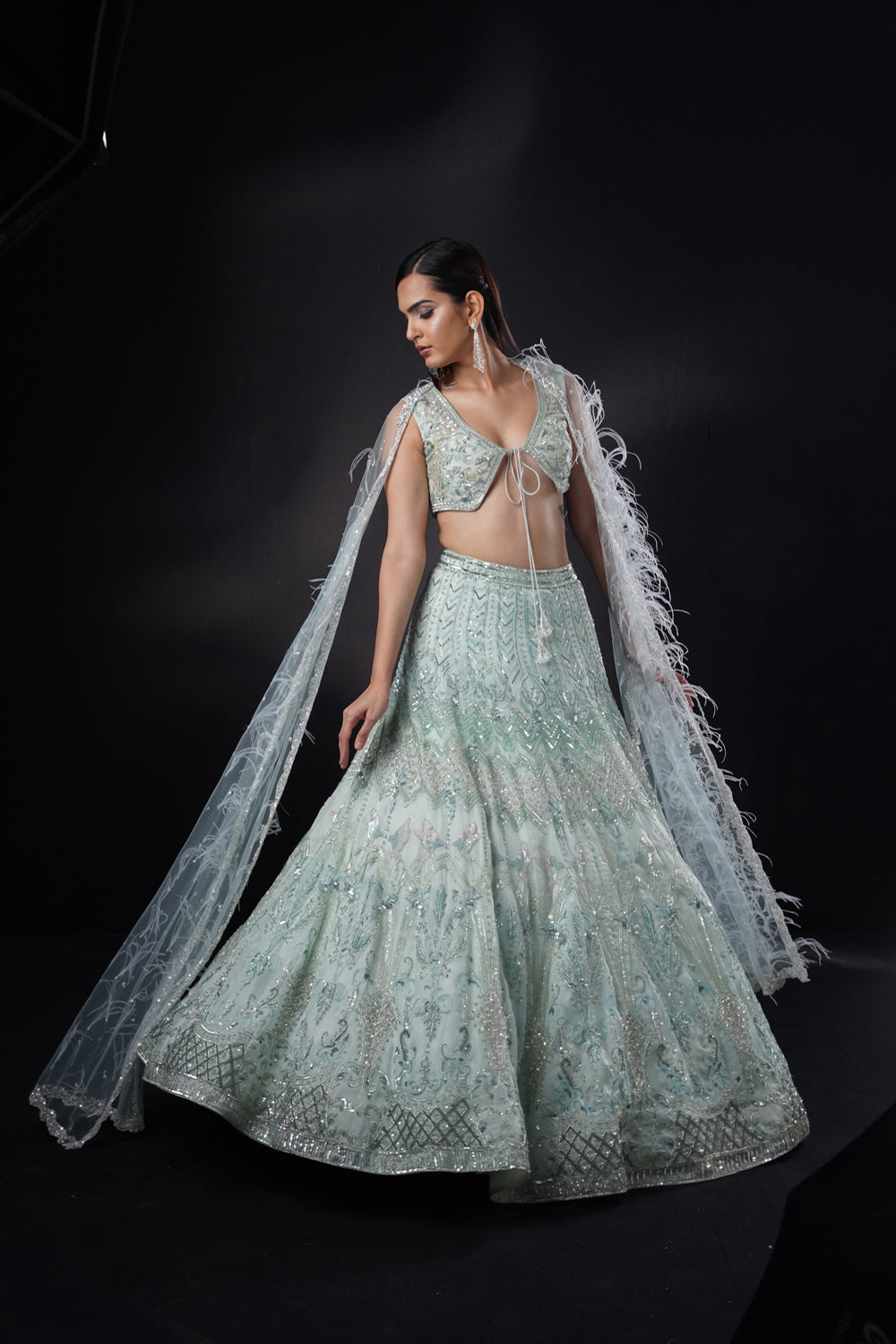 "Elara" Powder Blue Lehenga Set With Cape – RONAK SHRUTI