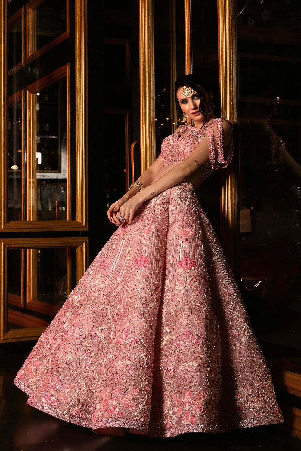"Juliet" Pink Hand Embroidered Lehenga Set With Cape – RONAK SHRUTI